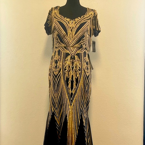 R&M Richards | Dresses | Rm Richards Formal Navy And Gold Sequin Dress ...